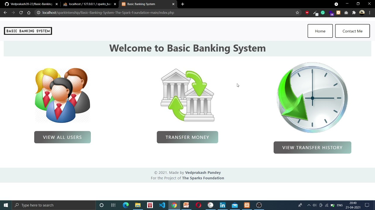Sparks Foundation Internship Project : Basic Banking System(Web Development) #GRIPAPRIL21