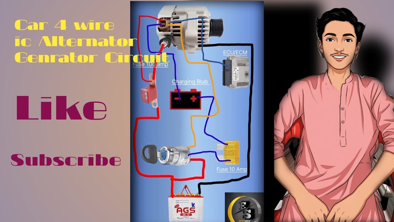 Car and any Vehicle four wire IC alternator connection diagram _ Car charging circuit diagram
