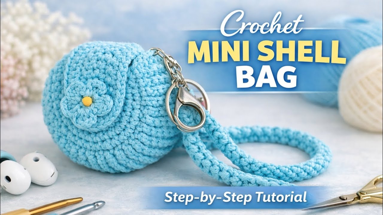 Crochet Mini Shell Bag Tutorial 🐚 | Cute Keychain Pouch Step by Step