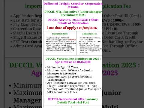 Extended DFCCIL Multi Tasking MTS, Executive Online Form 2025 #dfccil #mts #onlineform #shortsvideo