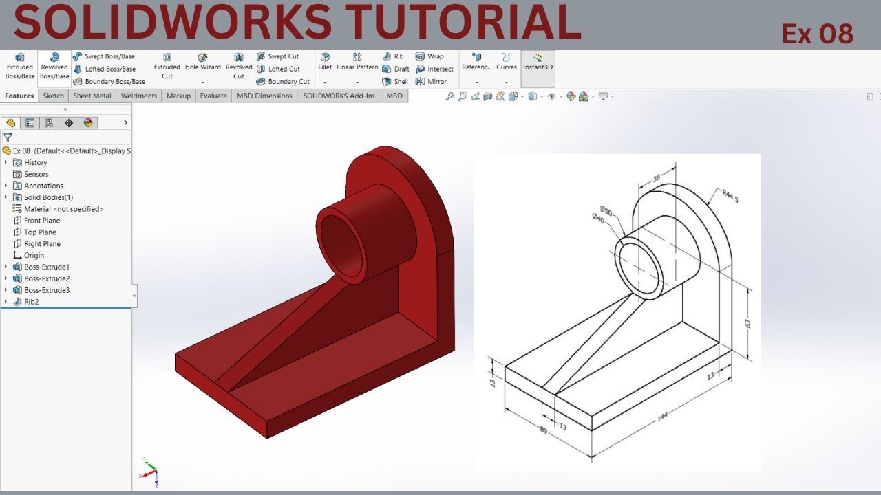 SolidWorks 3D Modeling Tutorial | Ex 08 |Step-by-Step Tutorial Series