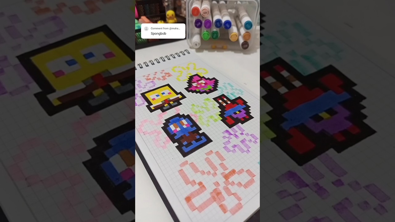 Spongbob characters pixel art | easy pixel art ideas #art #pixelart  #youtubeshorts #spongebob #fyp