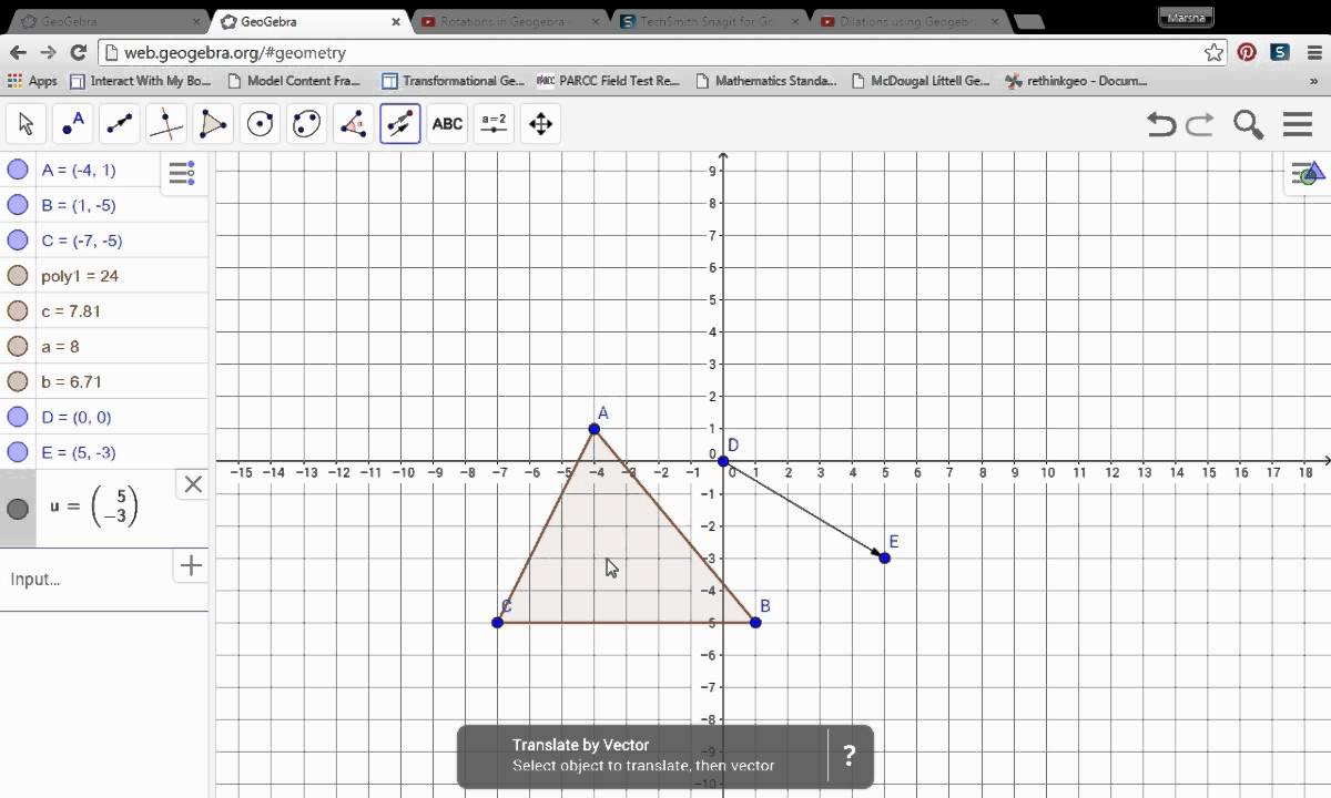 Translations using Geogebra