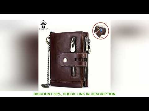 100% Genuine Leather RFID Men Cowhide Wallets Coin Purse Small Mini Card Holder Chain PORTFOLIO Port