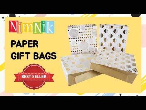 NIMNIK Large Paper Gift Bag with Golden Rope Handles - Perfect for New Year Party & Special Events!