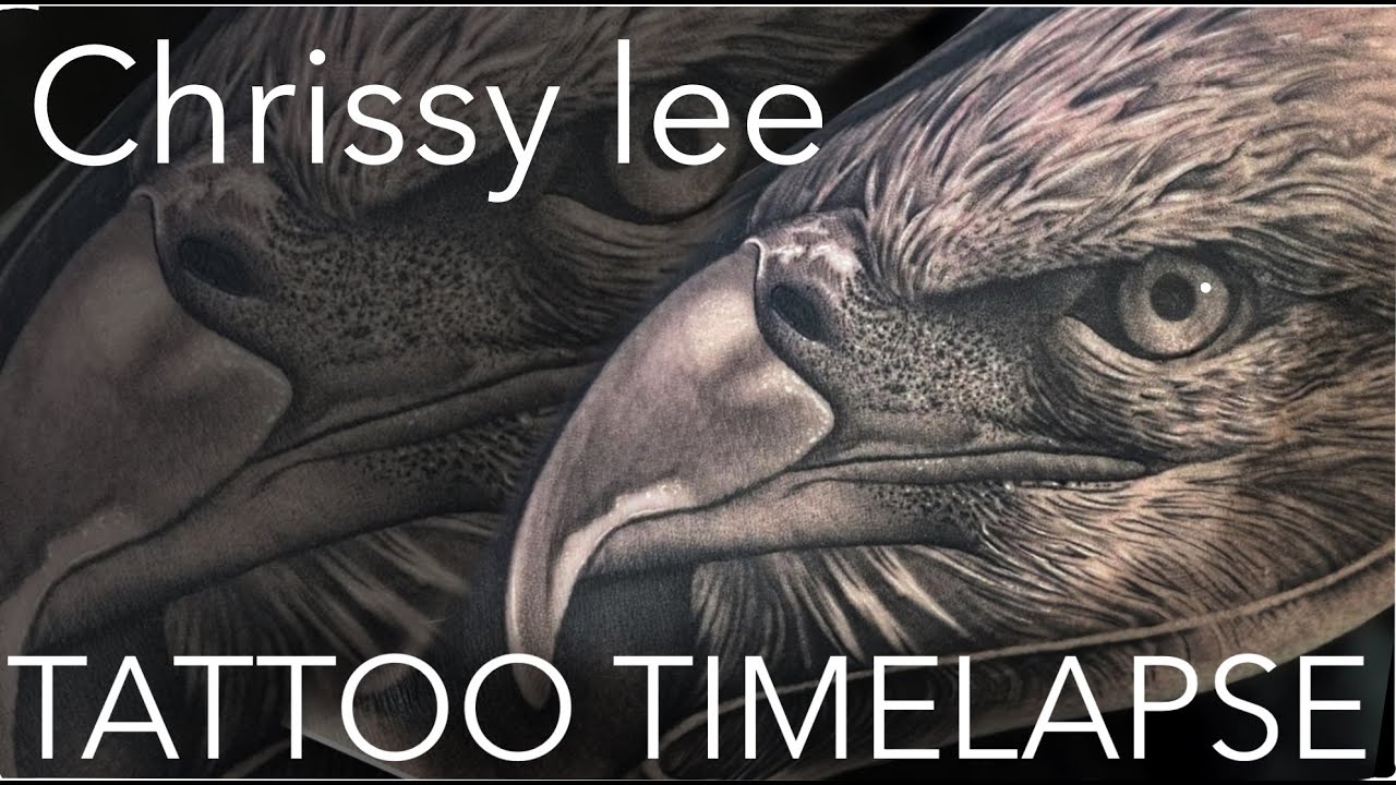 TATTOO TIME LAPSE | BLACK N GREY | REALISTIC EAGLE | CHRISSY LEE | REAL TIME