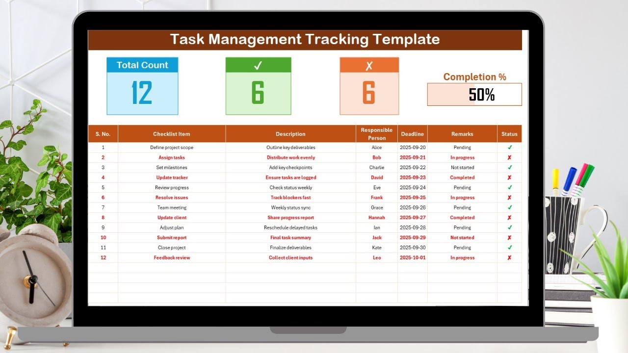 Task Management Tracking Checklist in Excel