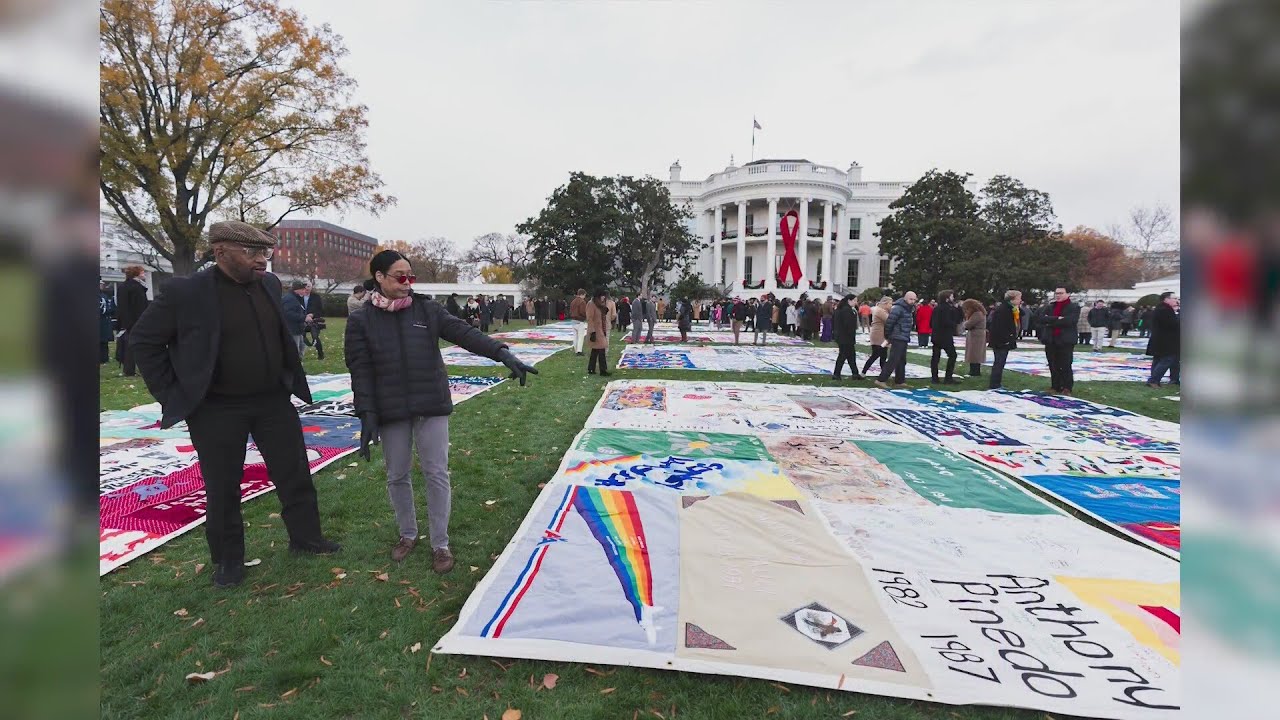 AIDS Memorial Quilt spread at White House