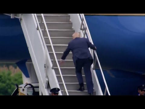 Trump stumbles on stairs to Air Force One after commenting on LA protests over immigration raids