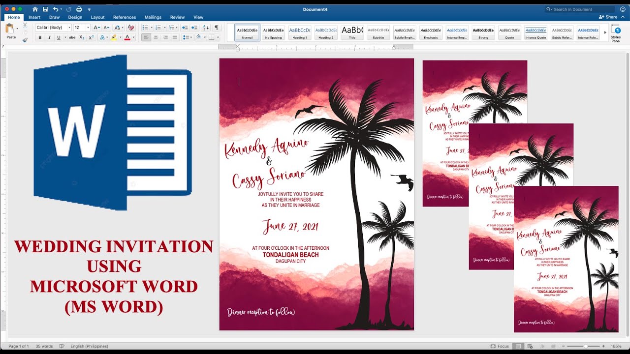 MAROON | How to make BEACH WEDDING INVITATION in Microsoft Word (MS Word) | DIY | Cassy Soriano