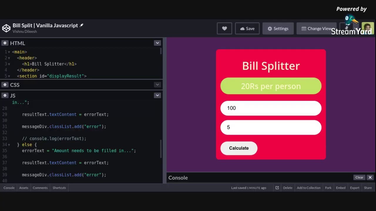 Let's build a Bill Split application in Vanilla Javascript | HTML5 & CSS3