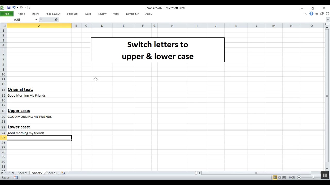 Upper & Lower case using Excel 2010