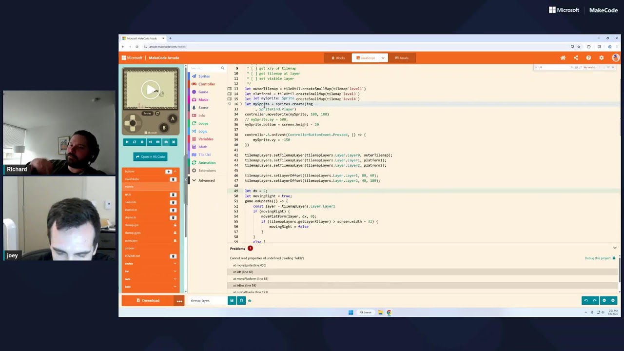 Working on our tilemap layers extension in MakeCode Arcade