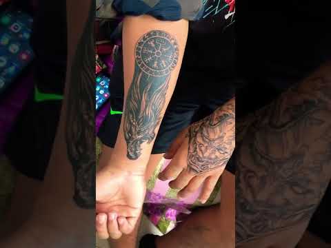 #tattoo #forearm #hand #wolf#compass #japanese #demon