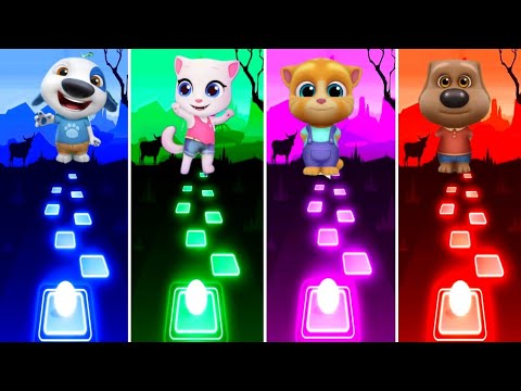 Talking Tom and friends Tom vs Angela vs Ben vs Hunk in  Tiles Hop Coffen banec  #197