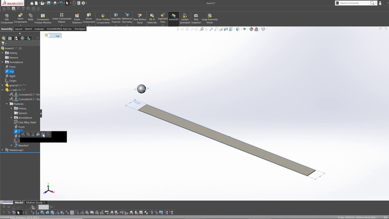 Solidworks Motion study: Ball throwing tutorial (part 1-simulation)