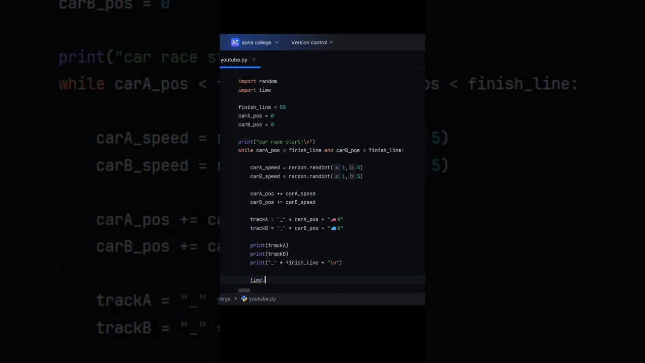 simple car race game simulation in python code #pythontutorial #coding #python #programming