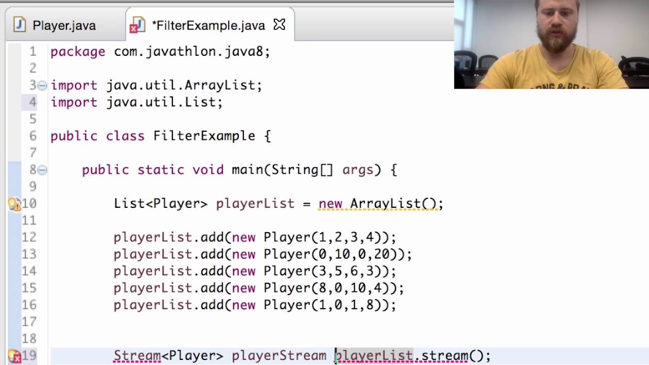 Filtering data inside a stream with filter() method