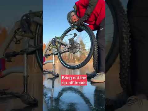 Zip off studded tires vs. frozen lake!