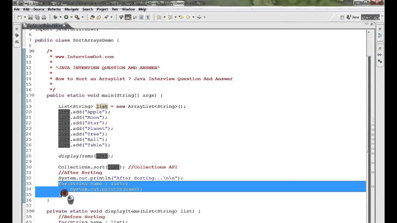 HOW TO SORT AN ARRAYLIST IN JAVA DEMO