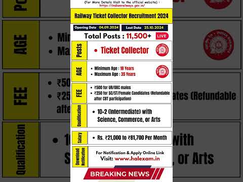 Railway Ticket Collector Recruitment 2024 #shorts #rrbrecruitment