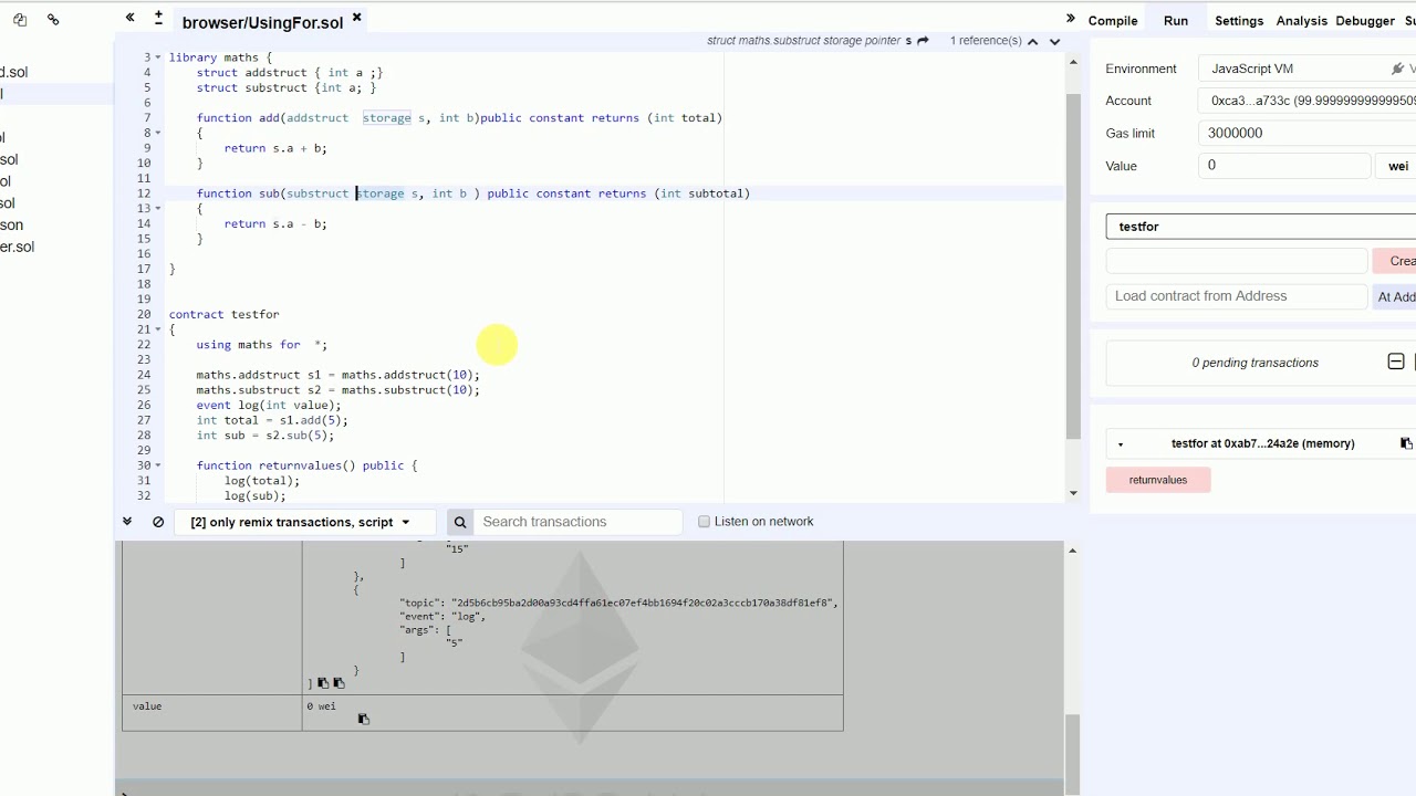 Solidity : Library using for