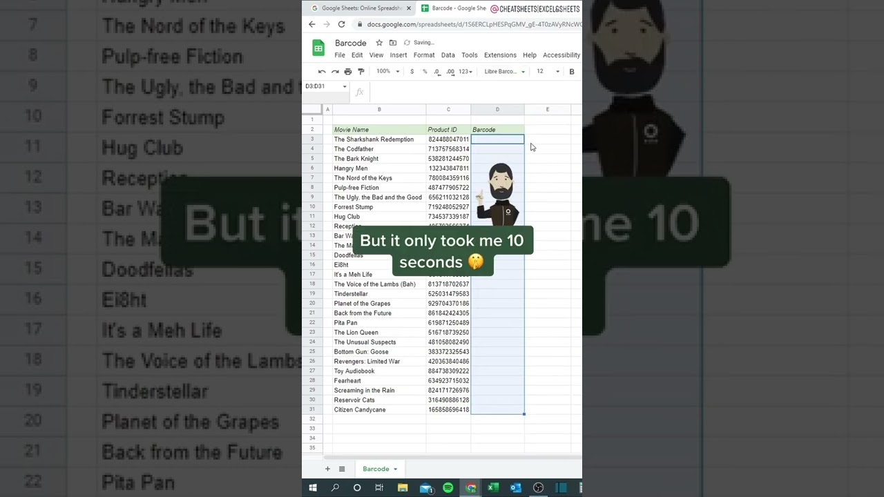 Excel formula for barcode trick