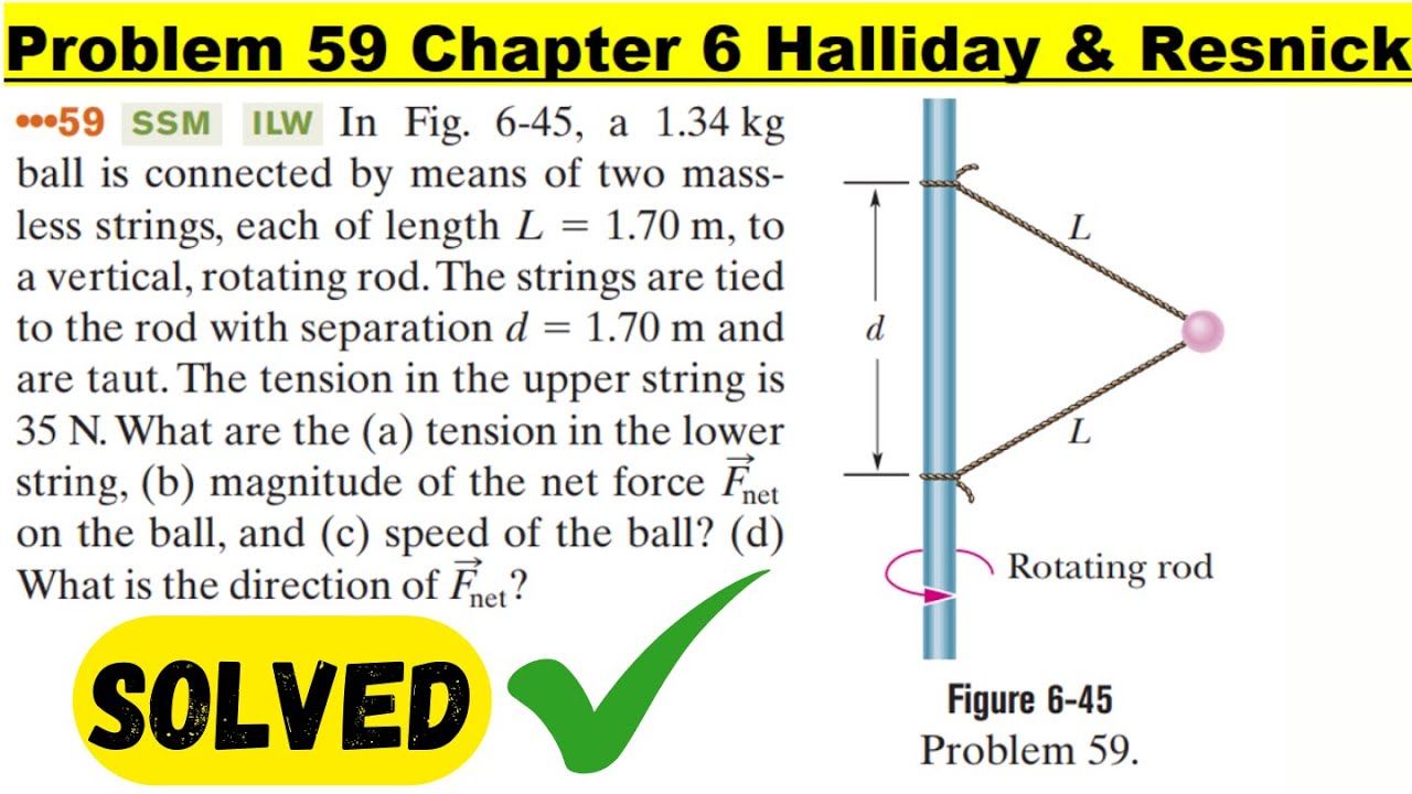 Problem 59 Chapter 6 Halliday Resnick | In Fig. 6-45, a 1.34 kg ball is connected by means of two