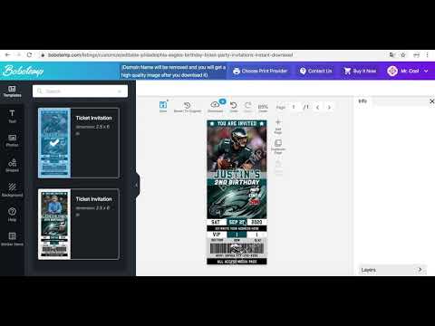 How to make a Philadelphia Eagles Birthday Ticket Invitation step by step on www.bobotemp.com