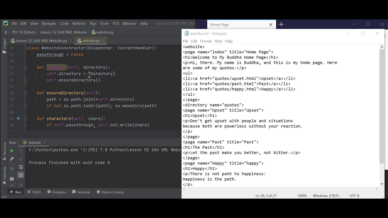 Lesson 52 SAX XML Website.  Python Programming.