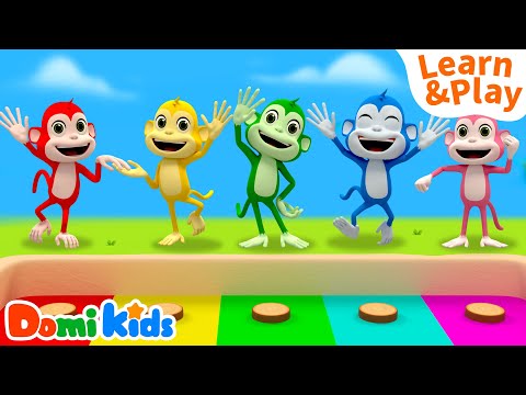 Fun Color Learning with Five Monkeys[NEW] | Rainbow Color Pool | Educational Cartoons | Domi Kids