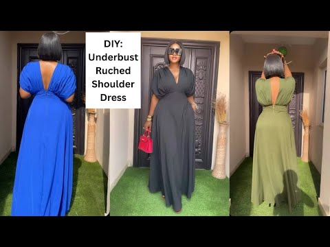 How to cut this Stylish Ruched Shoulder Dress with Flare