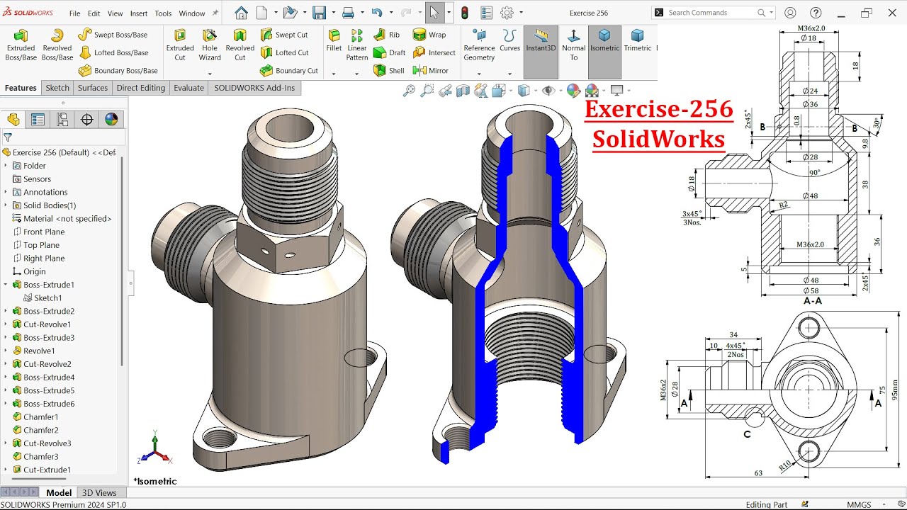 SolidWorks Tutorial for beginners Exercise-256