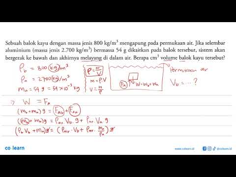 Sebuah balok kayu dengan massa jenis 800 kg/m^3 mengapung pada permukaan air. Jika selembar alumi...
