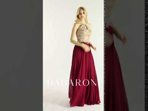BABARONI Moira Halter Chiffon with Gold Appliqued Dress