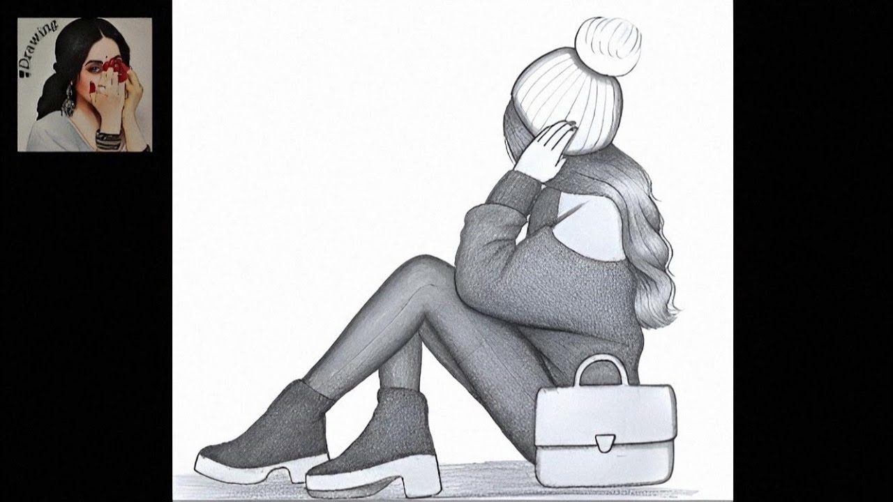 How to draw a easy sitting Girl -Drawing easy || Pencil sketch for beginner || Sitting Girl drawing