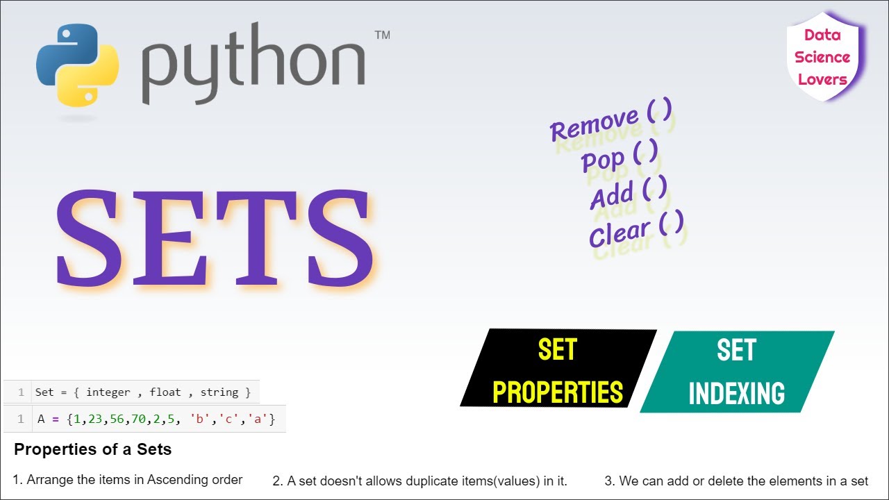 Sets in Python || Examples | Properties | Functions | Remove, Pop, Add