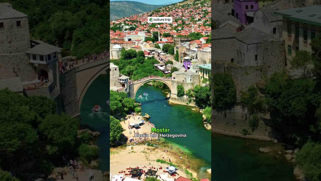 The iconic Stari Most arching gracefully over the Neretva River 🏞️✨