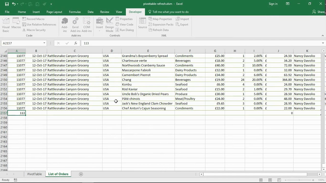 Automatically Refresh PivotTable - Excel VBA