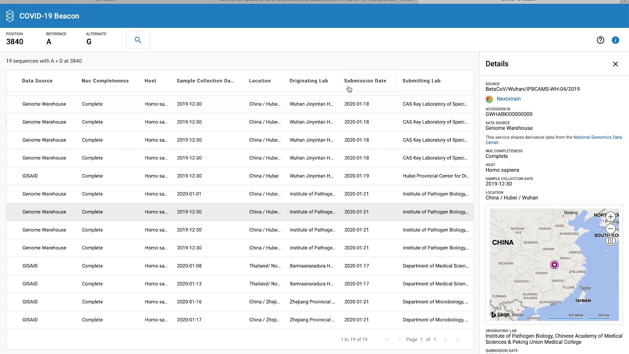 COVID-19 Genomic Data Sharing Beacon