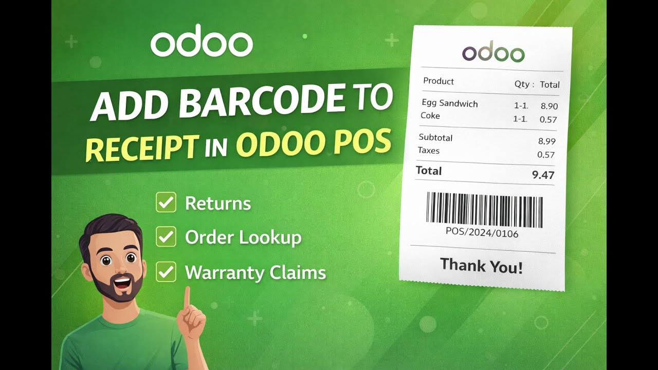 Add Barcode to POS Receipt in Odoo 19 🚀 (No Python, Frontend Only!)