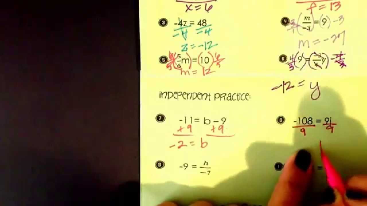 Solving Equations Foldable - Part 1 One Step & Two Step