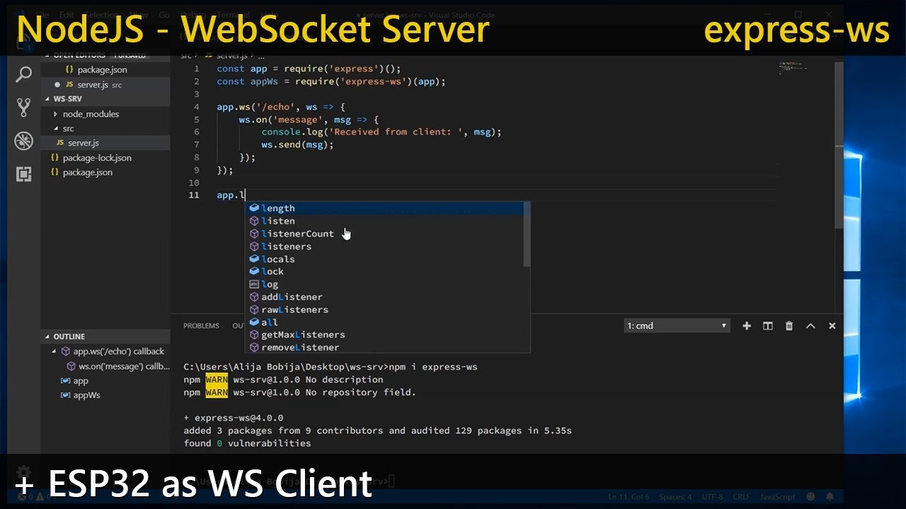 NodeJS WebSocket Server + ESP32 Client