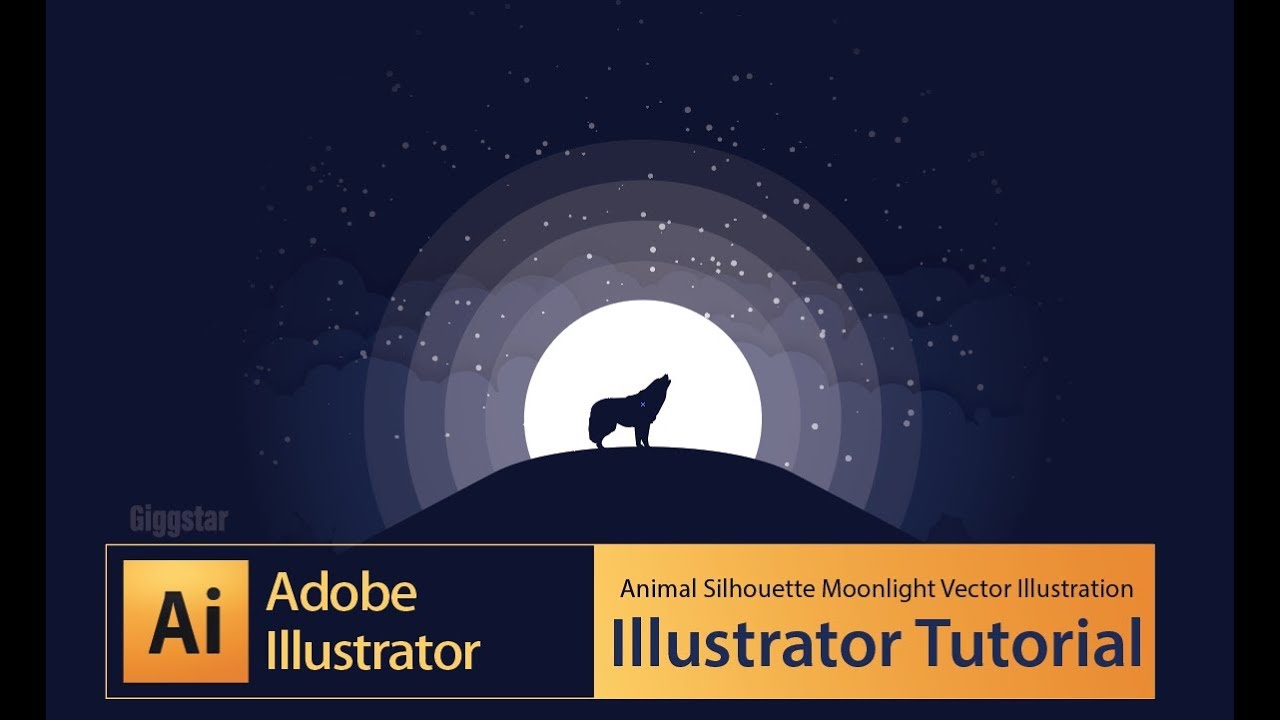 Animal Silhouette Moonlight Vector Illustration   Illustrator Tutorial 2018