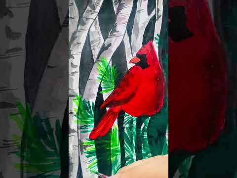 Easy Red Cardinal Bird Painting #drawing #viral #youtube #christmas #trending #shorts #abstract #art