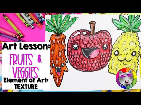 Element of Art: Texture, Cartoon Fruit Drawing Art Lesson, Step-By-Step #distancelearning