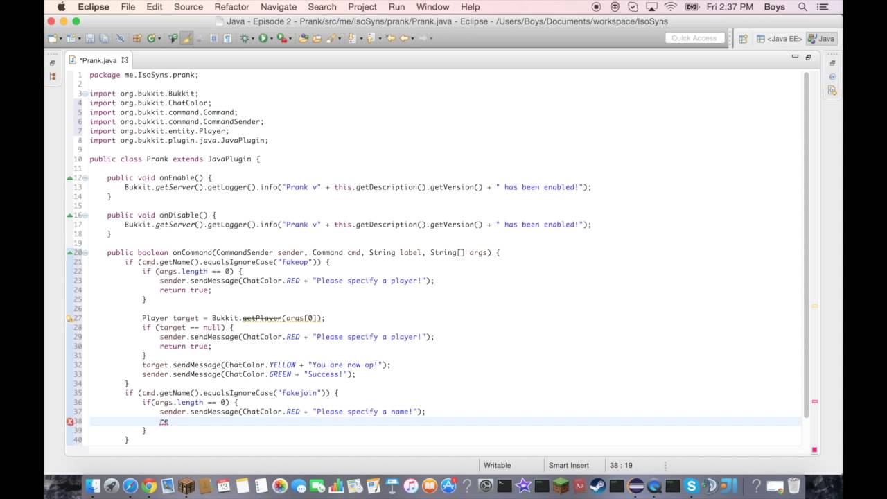 Minecraft Bukkit Coding ~ Episode 2: Prank