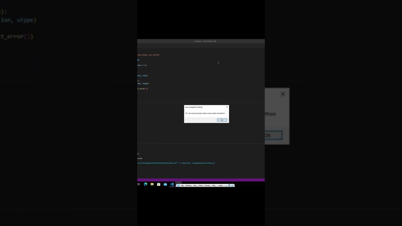 create a pop up message with WindowsApi using python(code in the description)