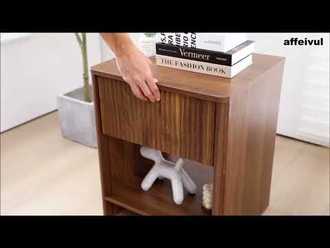 Mid-Century 3 Drawers Bedside Table Cabinet, Modern Nightstand with 3 Drawer and Solid Wood Legs