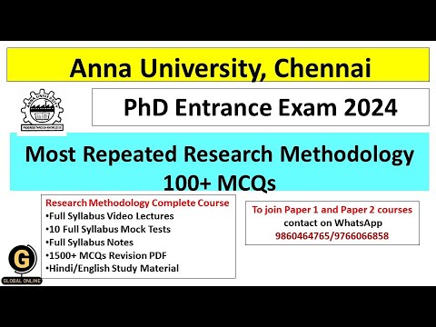 Anna University PhD Entrance Test 2024|Most Repeated Research Methodology MCQs|Research Methodology|